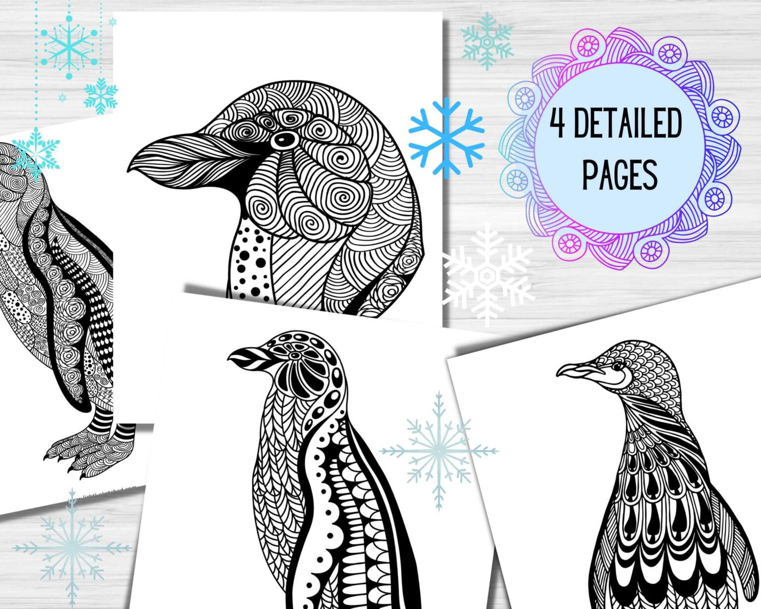 Zentangle Penguin Coloring Pages | Lightly Sketched