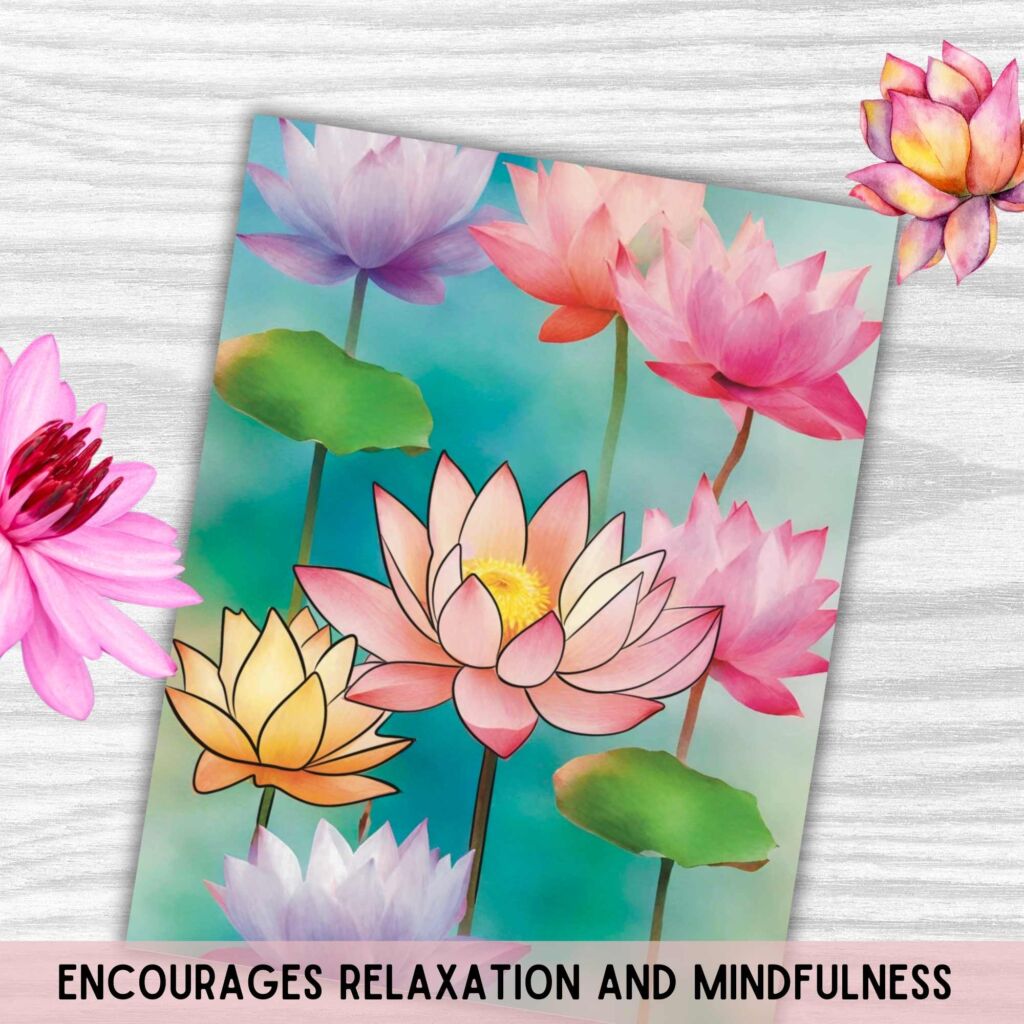 Delicate Water Lily Reverse Coloring Pages | Lightly Sketched