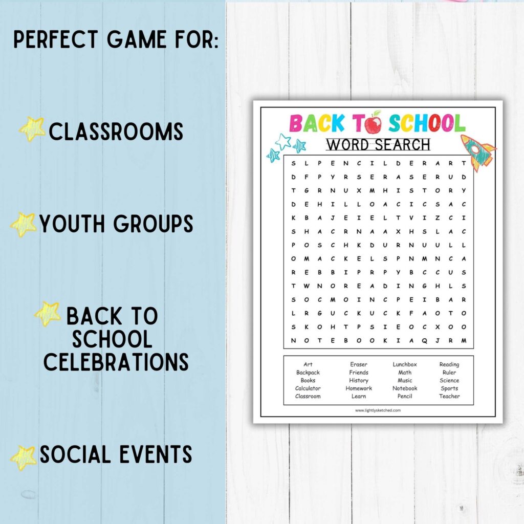 Back to School Word Search | Lightly Sketched