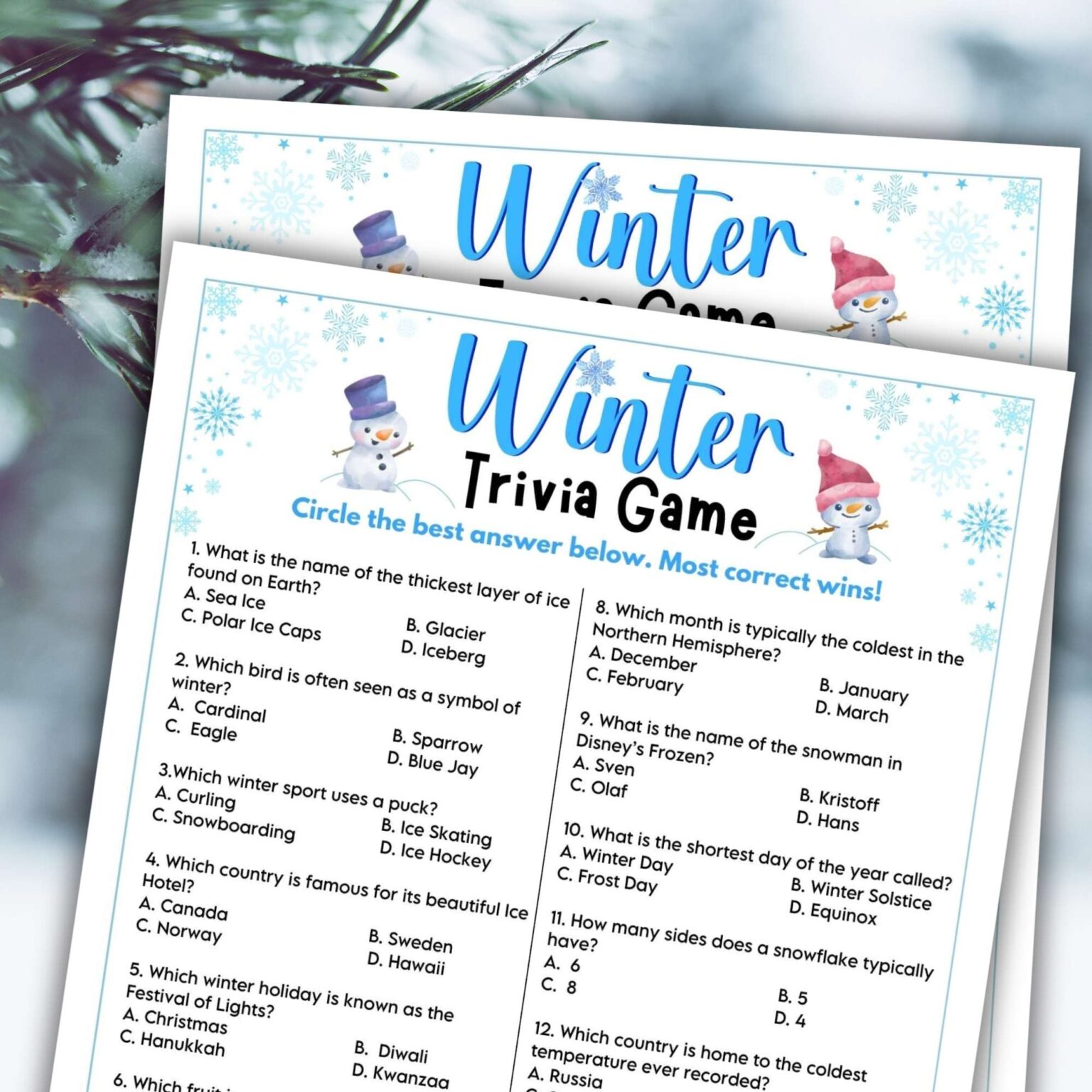 Winter Trivia Game | Lightly Sketched
