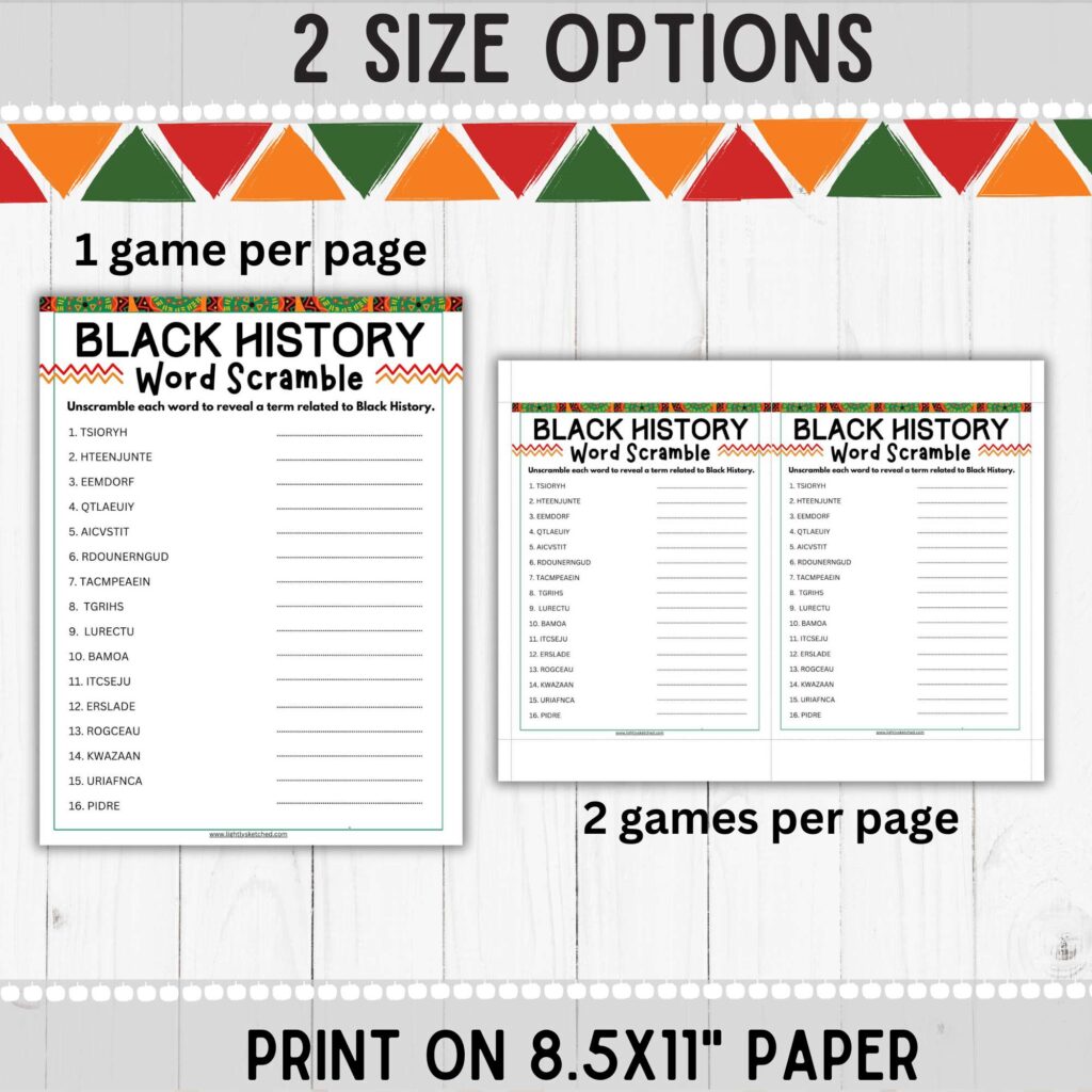Black History Word Scramble Game | Lightly Sketched